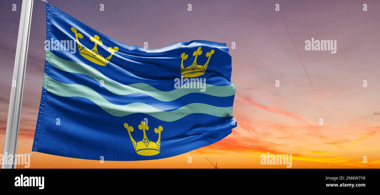 Flag Of Cambridgeshire The Three Gold Crowns Represent East Anglia With Wavy Light Blue Lines