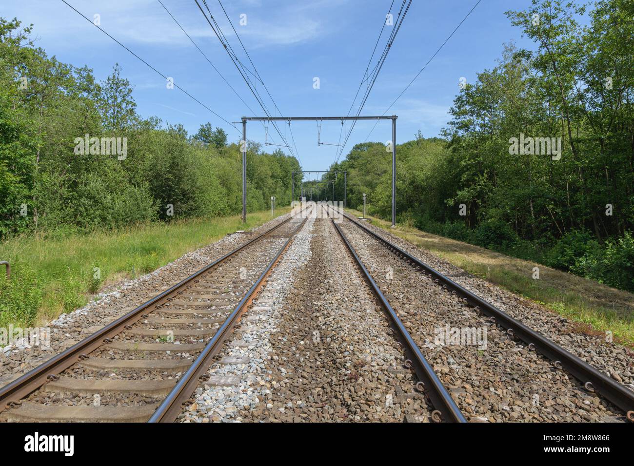 horison travel perspective landscape train railway tracks wires blue ...