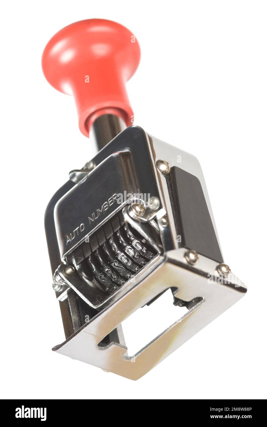Vintage automatic numbering machine on white Stock Photo - Alamy