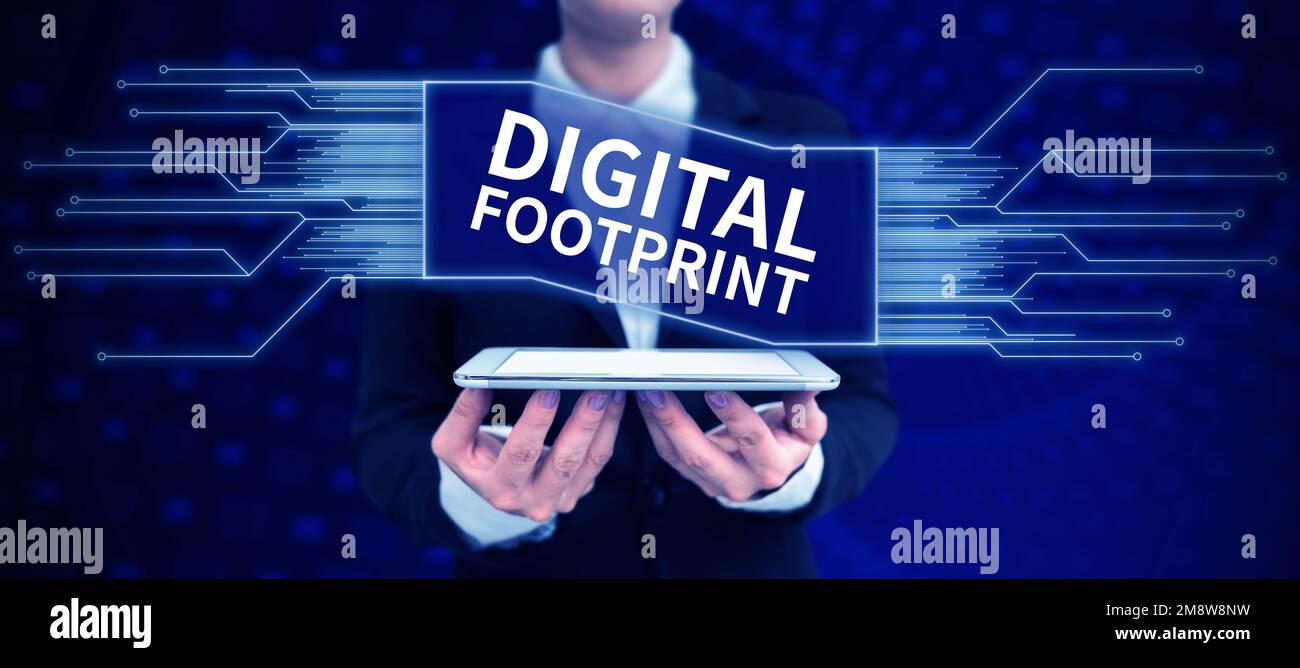 Conceptual caption Digital Footprint. Internet Concept uses digital ...