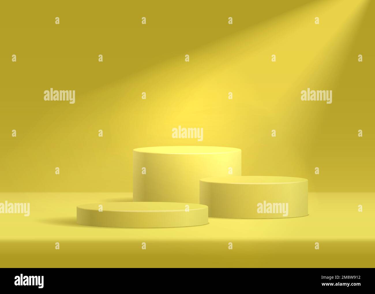 Yellow podium on yellow background with reflection and spotlight ...