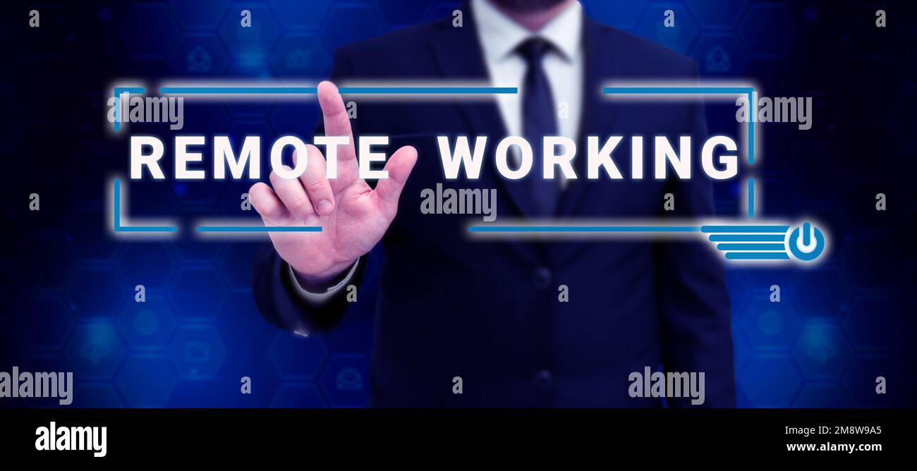 Text sign showing Remote Working. Word Written on situation in which an ... Text sign showing Remote Working. Word Written on situation in which an ...