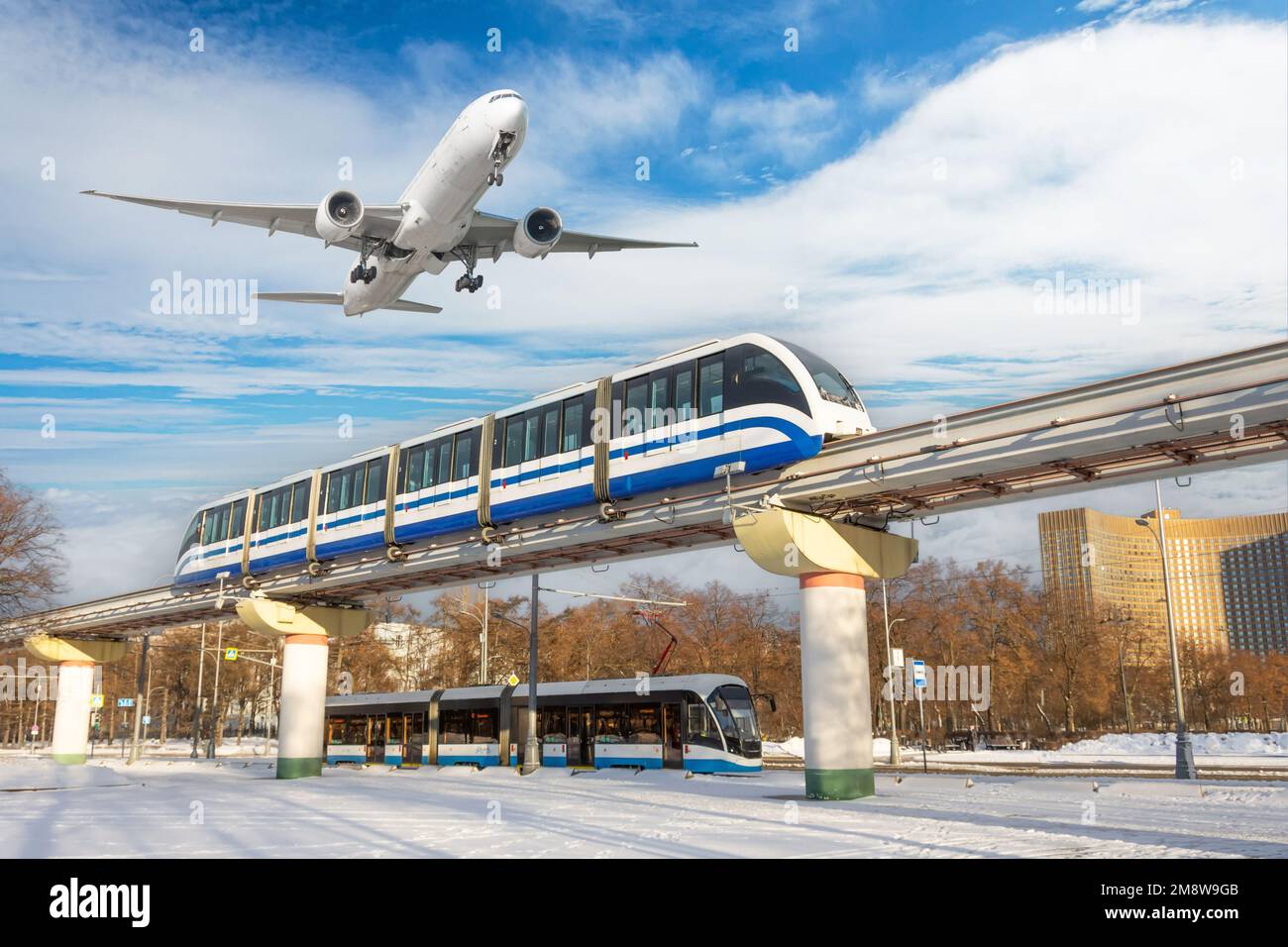 View railway track suburban electric monorail train rushing departure ...