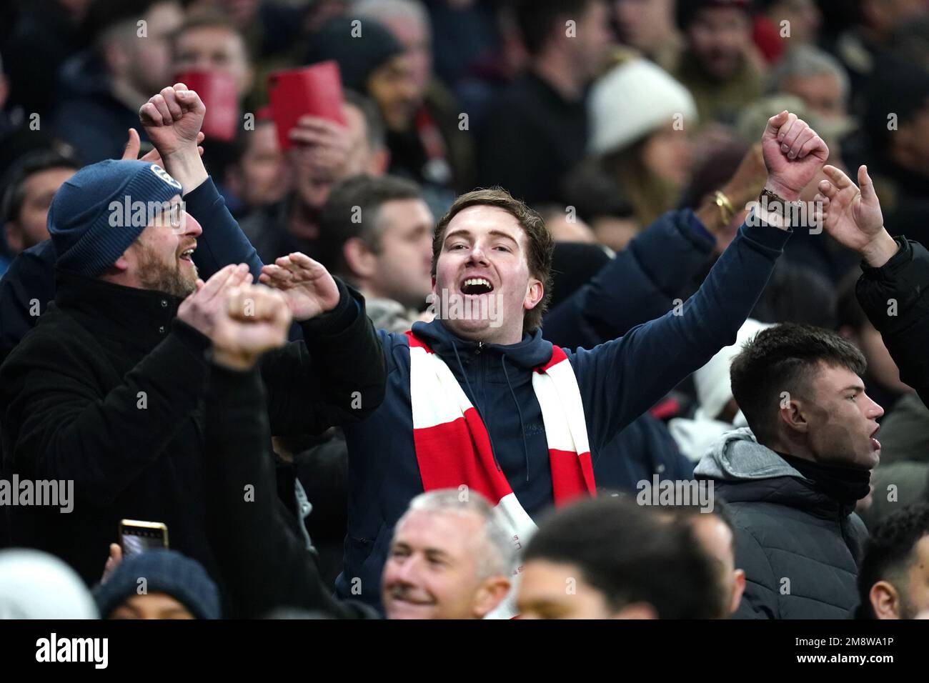 Arsenal fans celebrate during the Premier League match at the Tottenham ...