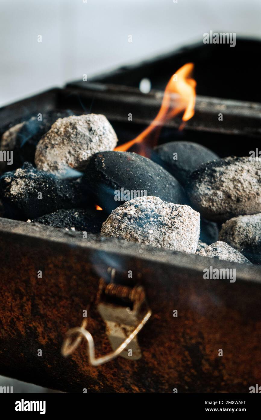 a closeup of charcoal fire Stock Photo - Alamy