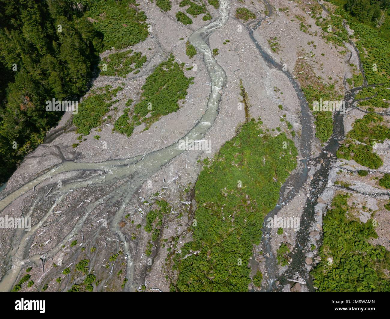 Aerial view of the stream near the Glaciar Ventisquero Yelcho in ...