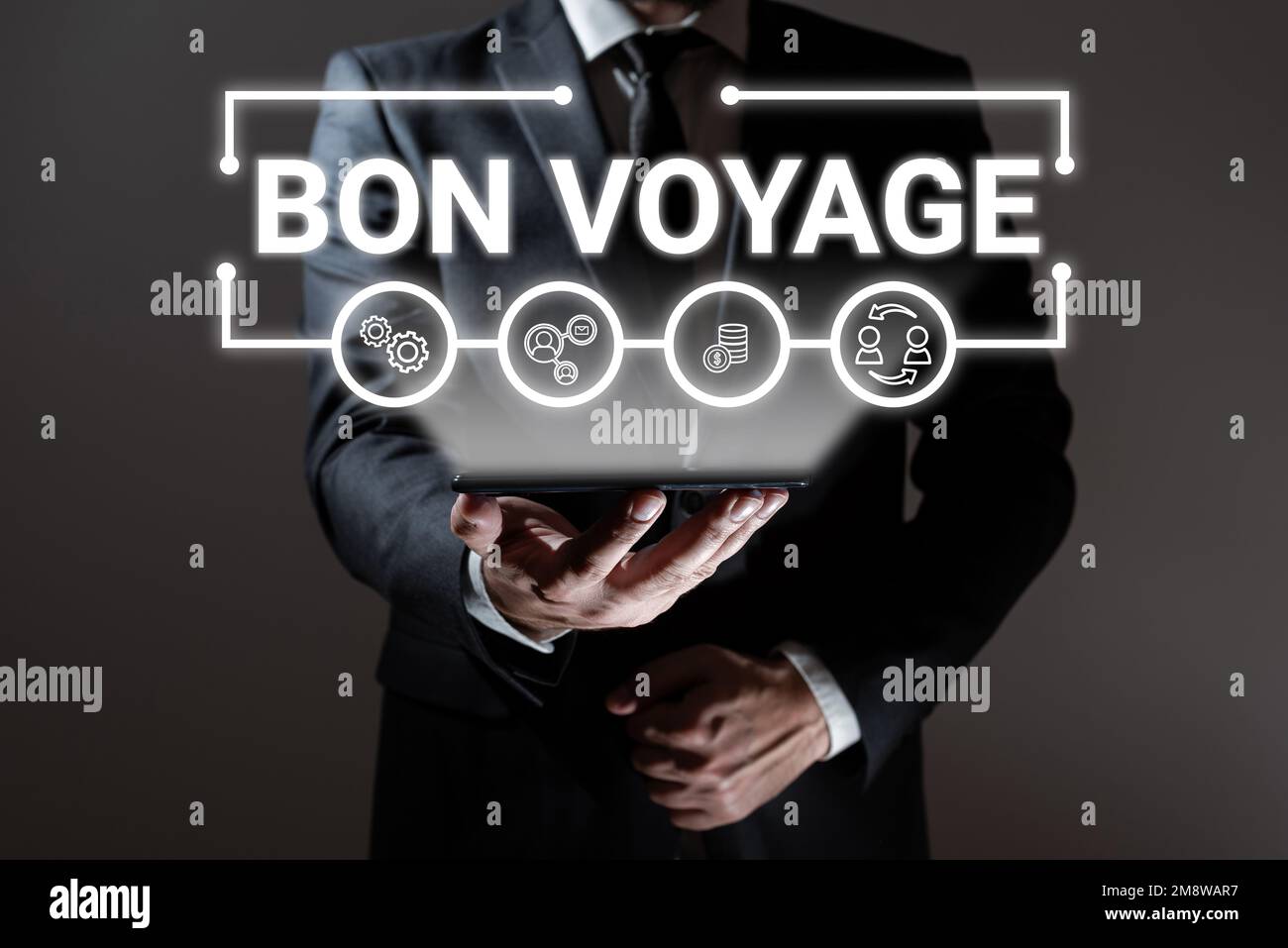 Hand writing sign Bon Voyage. Internet Concept Used express good wishes ...