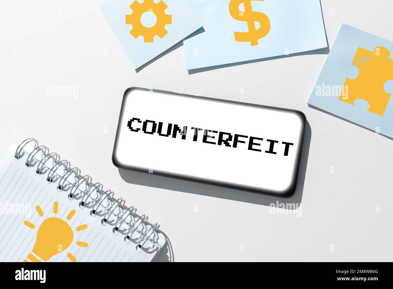 Hand writing sign Counterfeit, Word for made in imitation of something ...