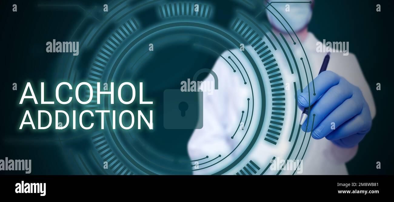 Conceptual display Alcohol Addiction. Concept meaning characterized by ...