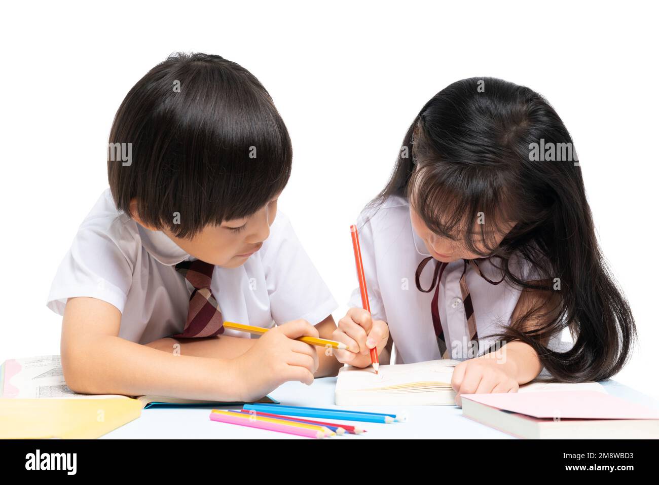 The little boy and little girl in the study Stock Photo - Alamy
