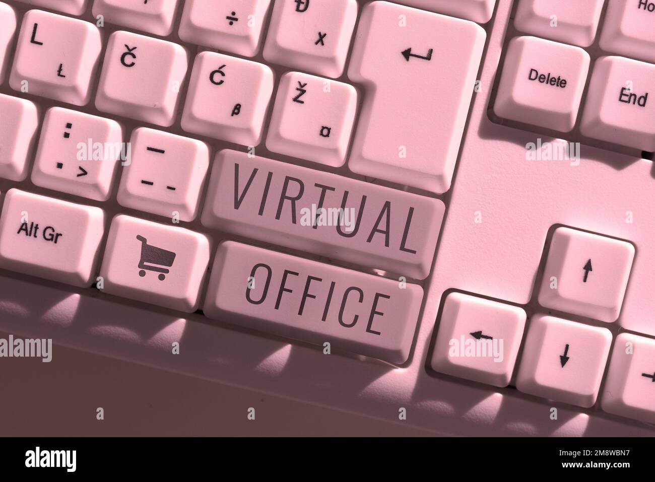 Hand writing sign Virtual Office, Business concept Mobile work ...