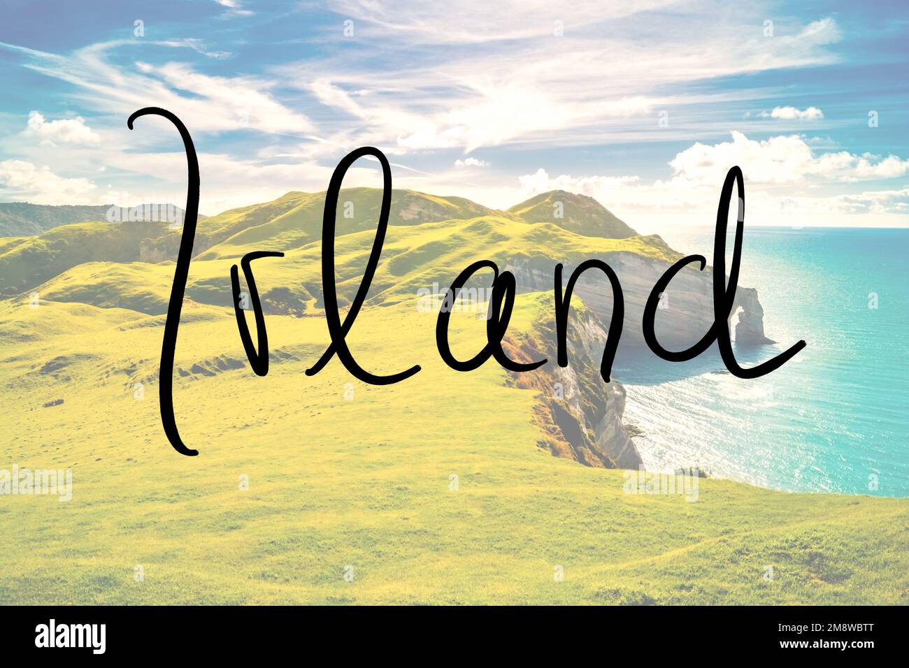 Place name, handwritten with a photo of the place in the background ...