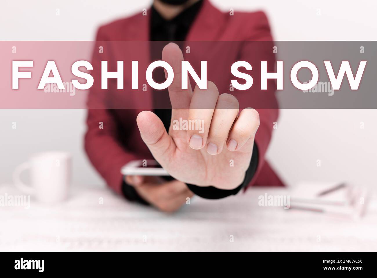 Text caption presenting Fashion Show. Business showcase exibition that ...