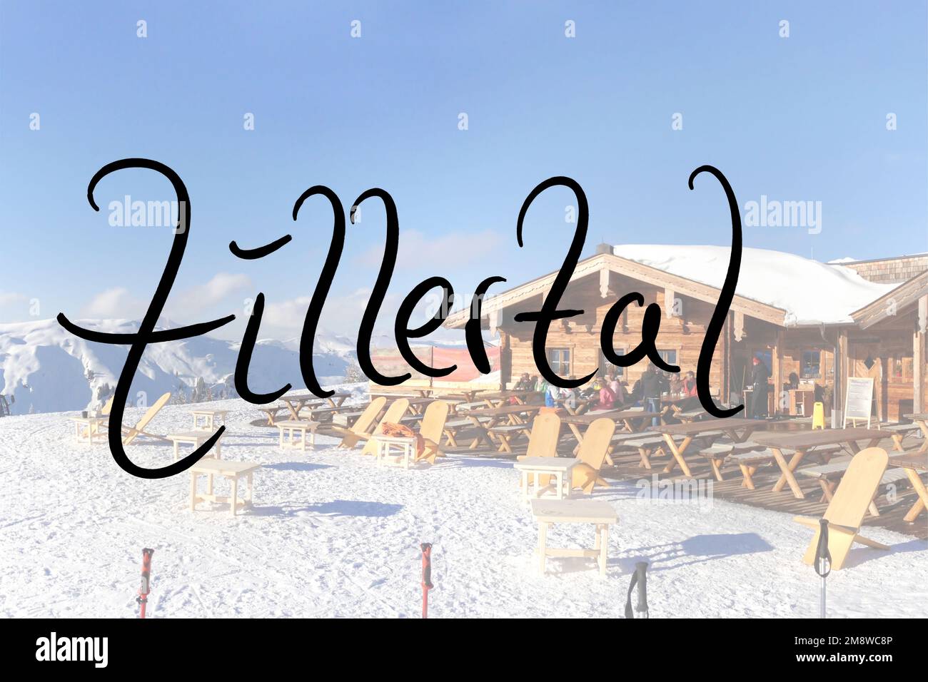 Place name handwritten with a photo of the place in the background ...