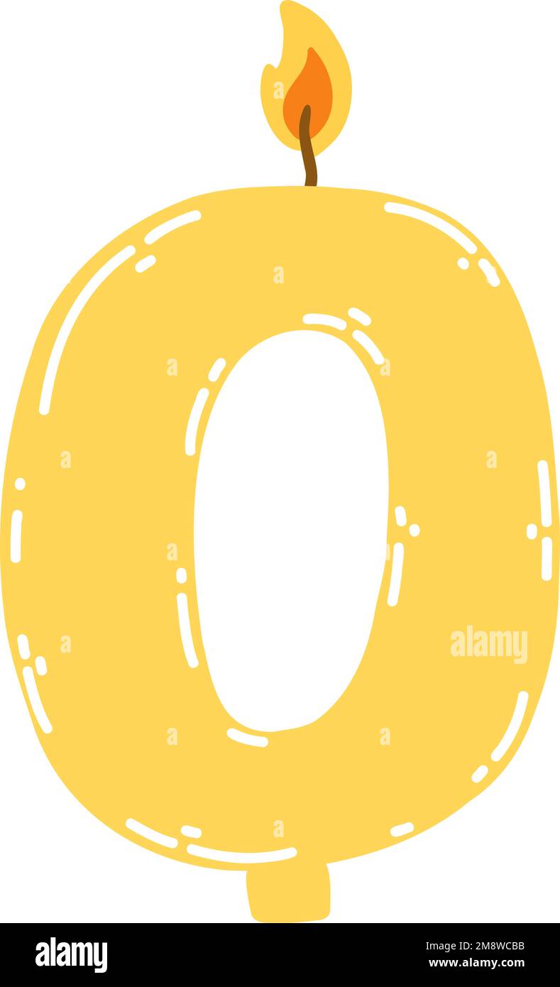 Candle number zero in flat style. Hand drawn vector illustration of 0 ...