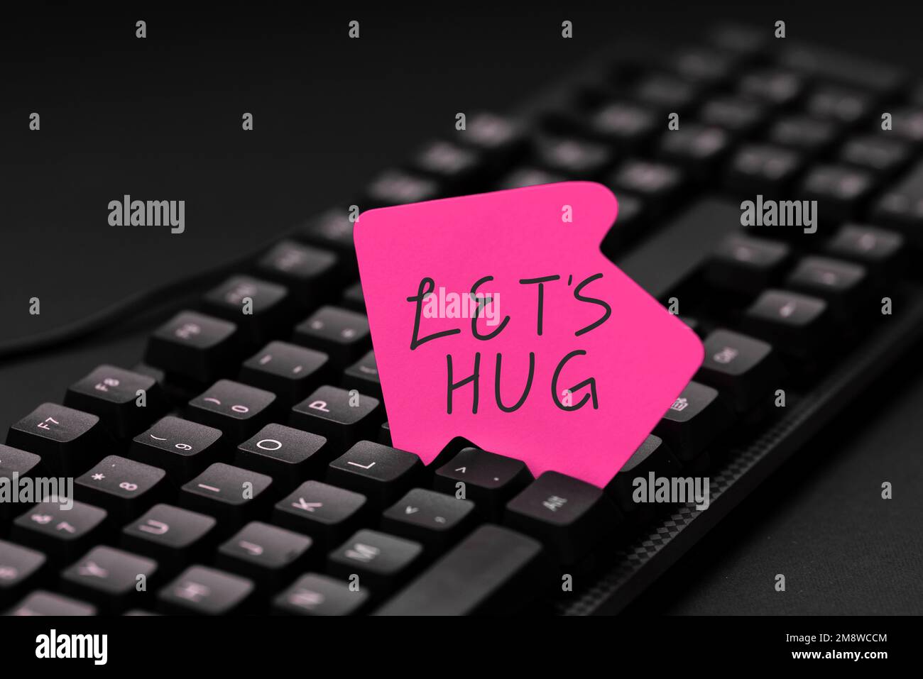 Conceptual display Let's Hug. Internet Concept Cuddle between two ...