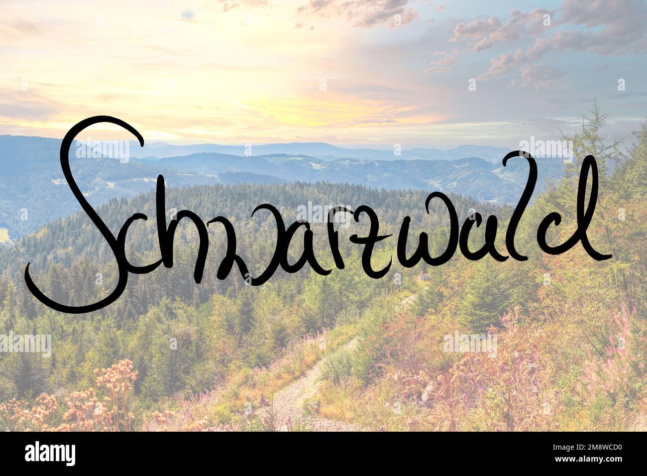 Place name handwritten with a photo of the place in the background ...