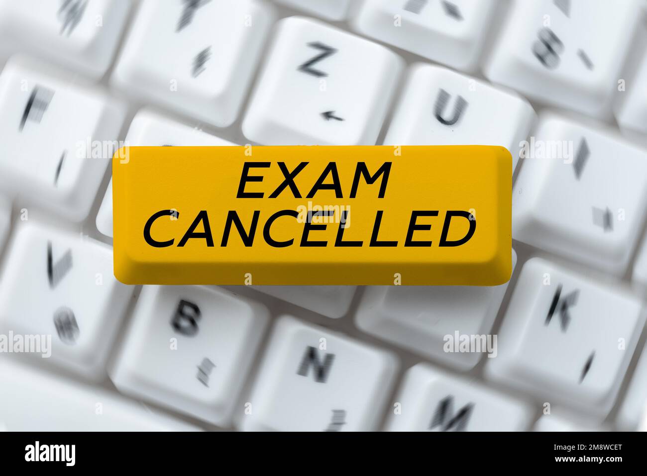 Hand writing sign Exam Cancelled. Word Written on the precise ...