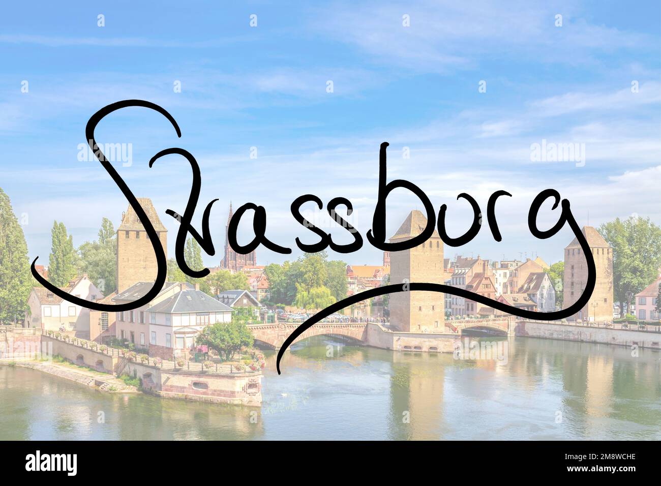 Place name handwritten with a photo of the place in the background ...