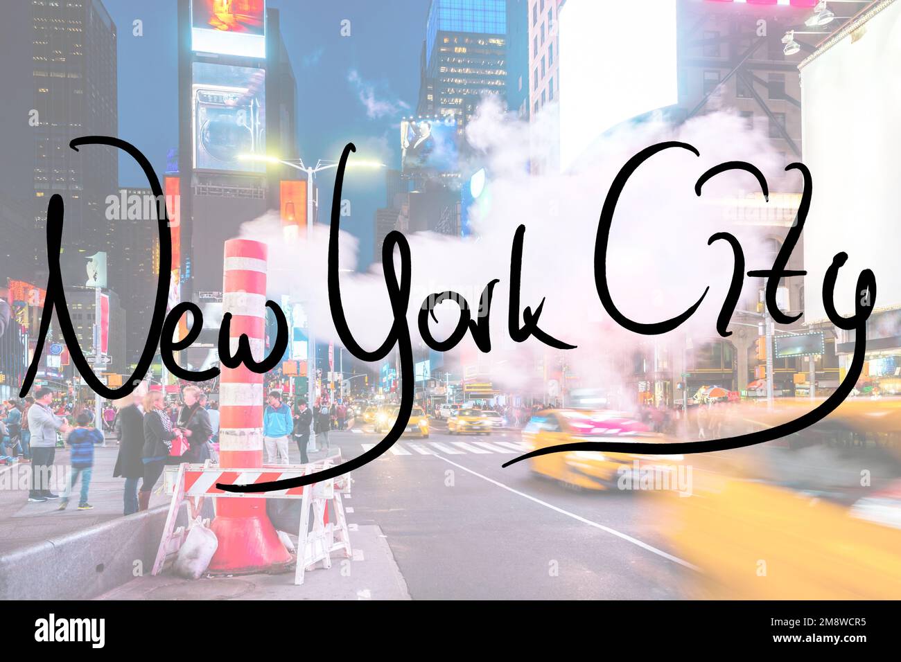 Place name handwritten with a photo of the place in the background ...