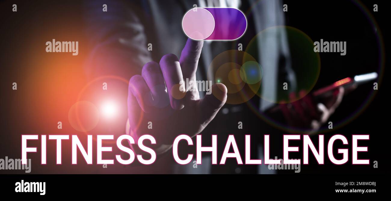 Text caption presenting Fitness Challenge. Business overview condition ...