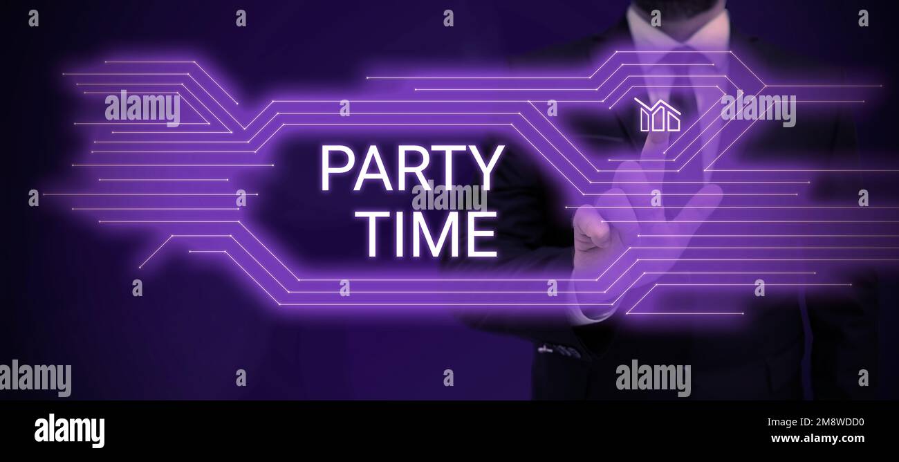 Text showing inspiration Party Time. Word for the right moment to ...
