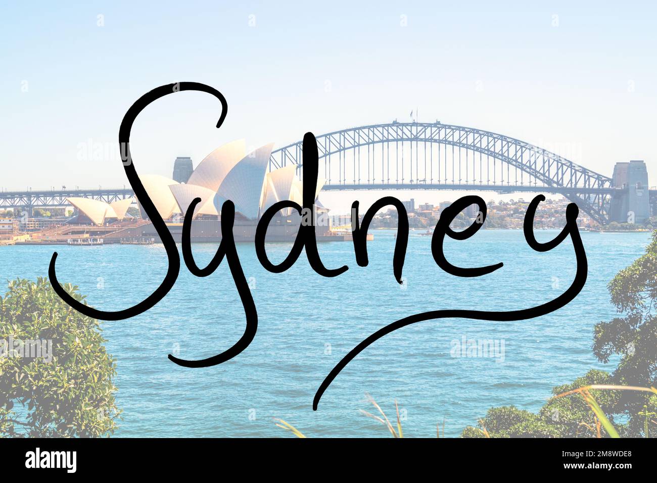 City name handwritten with a photo of the place in the background Stock ...