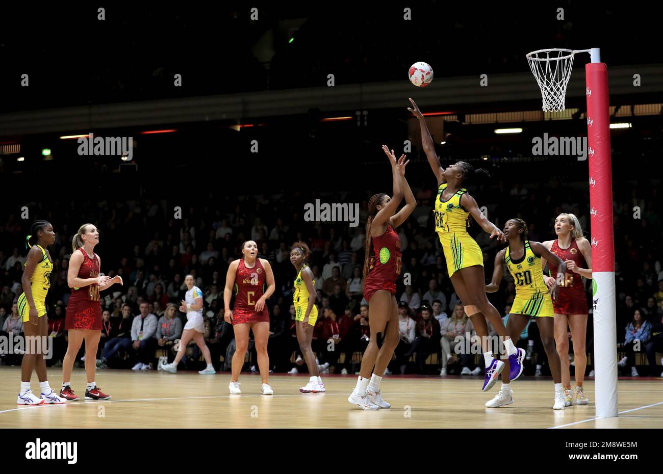 England’s Olivia Tchine scores during the Vitality Netball ...