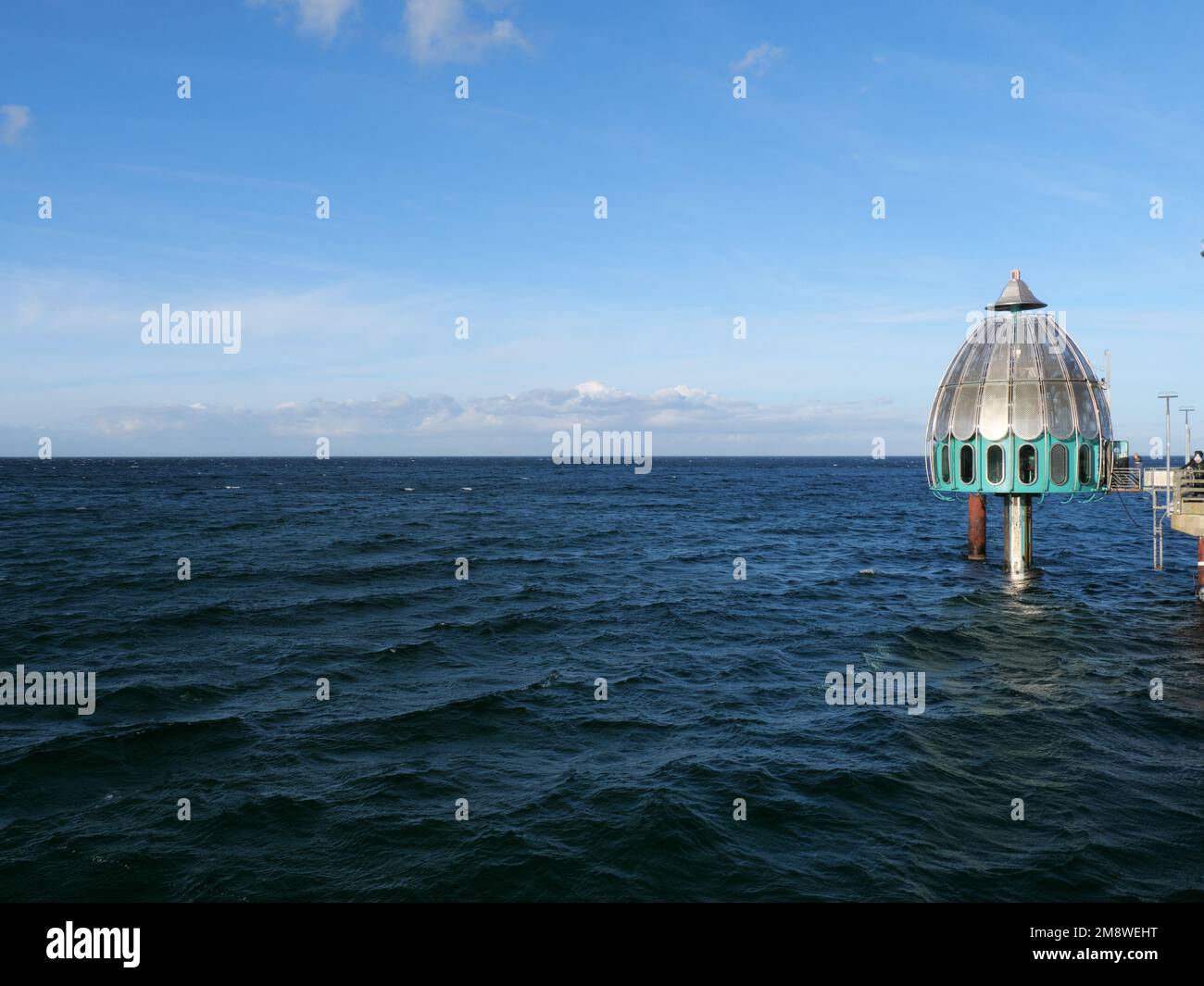 The diving bell ready for diving at the pier in Zingst on the Darß with ...