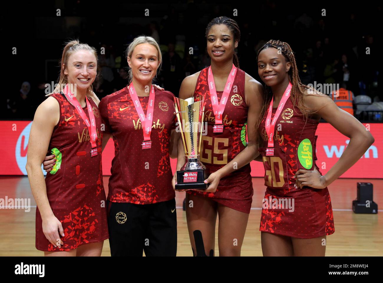 (L-R) England’s Jade Clarke, Chelsea Pitman, Olivia Tchine and Funmi ...