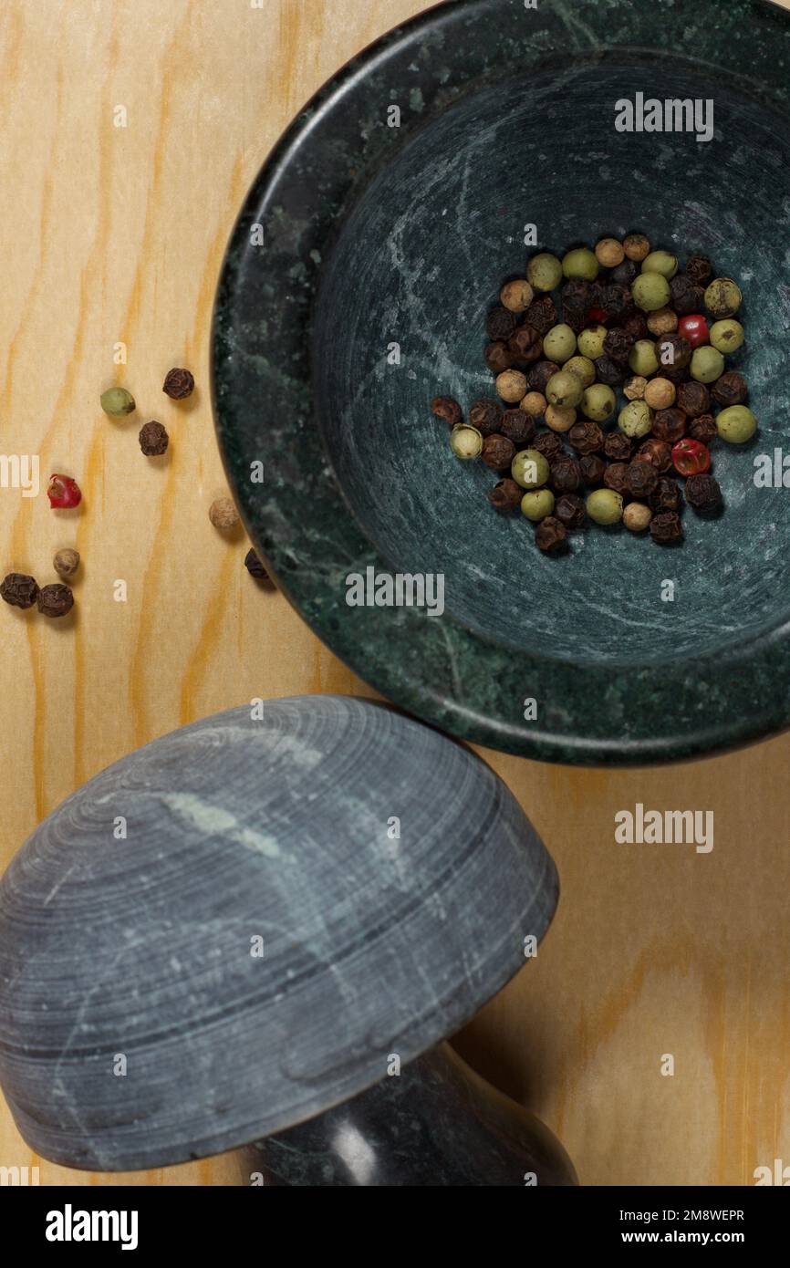 Polished gray/blue colored granite Mortar and Pestle Stock Photo - Alamy