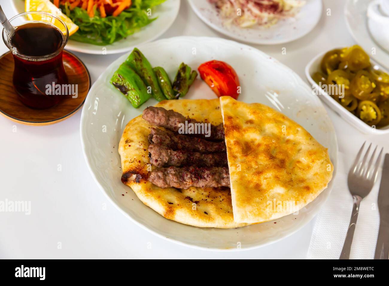 Turkish shish kofte kebab Stock Photo - Alamy