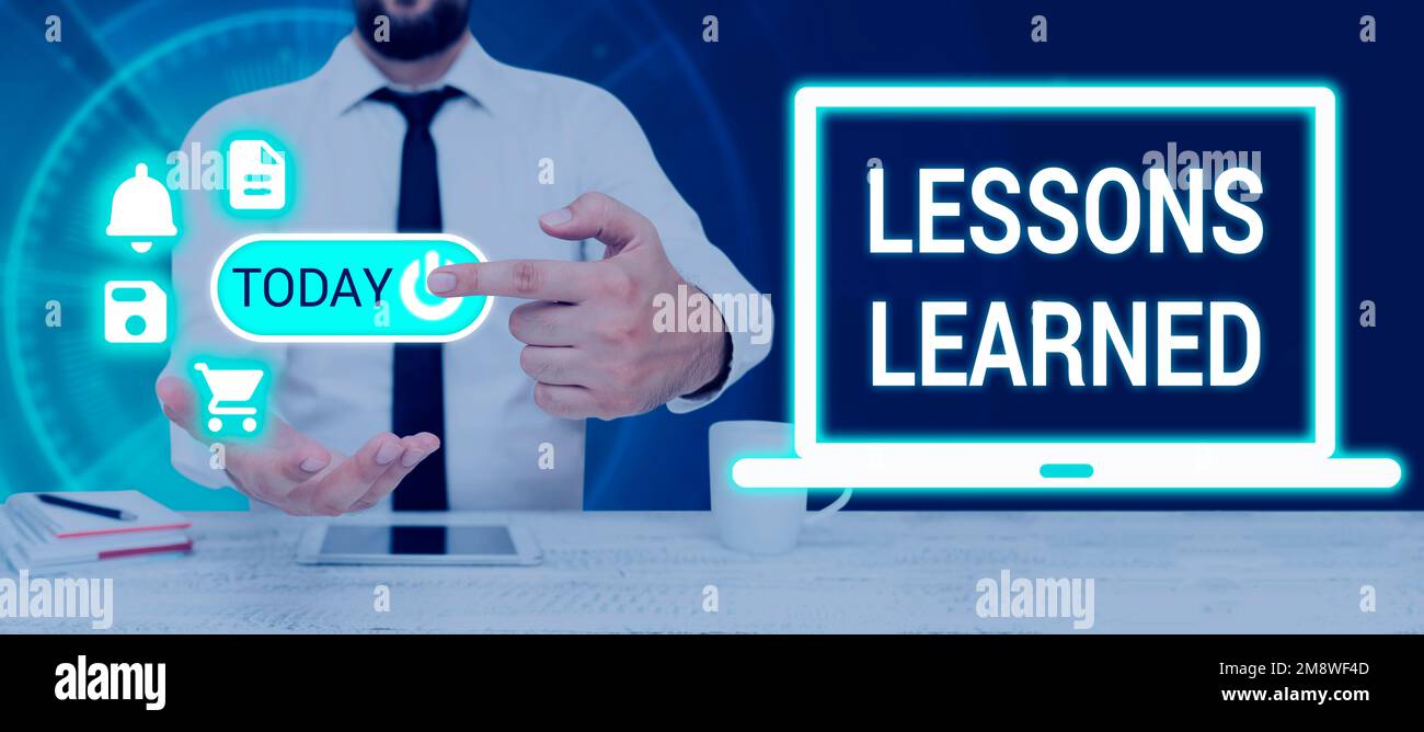 Sign displaying Lessons Learned. Conceptual photo Promote share and use ...