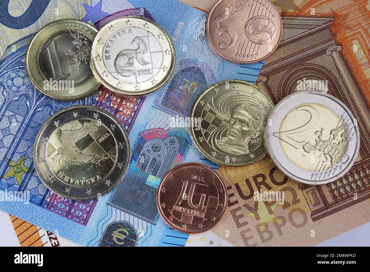 Croatian Euro coins, new member of Eurozone, coins and banknotes, year ...