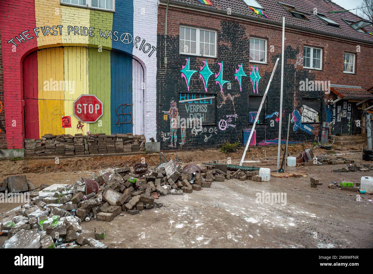 Lutzerath, Germany. 12th Jan, 2023. Debris outside the main building ...