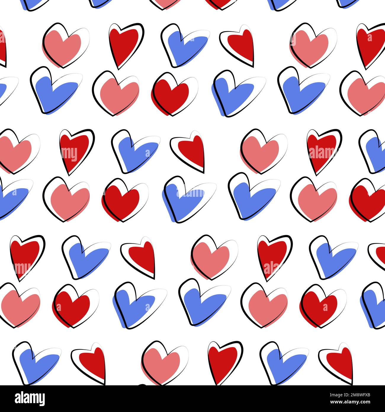Vector seamless heart pattern with outline. Background with valentines ...