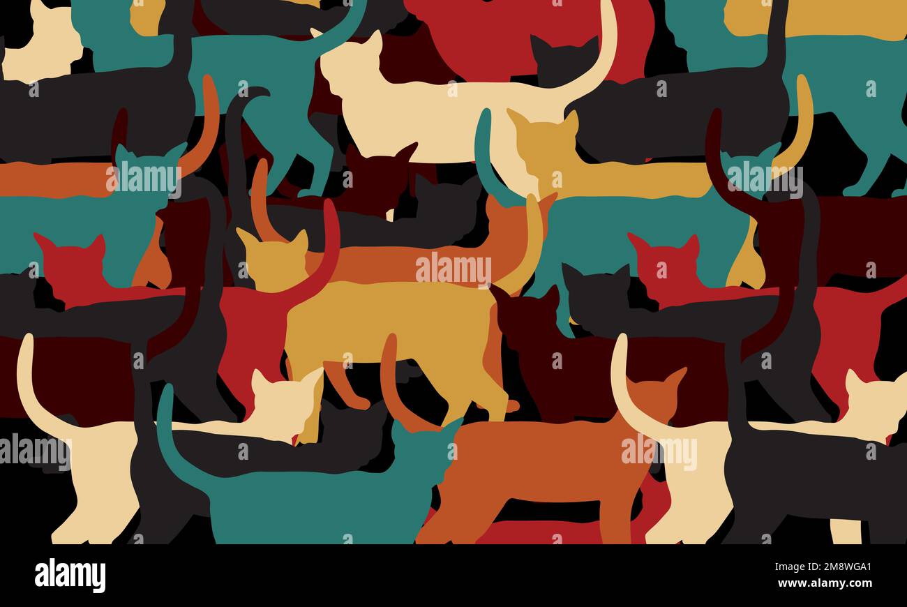 Rectangle horizontal background composed of cat silhouettes of ...