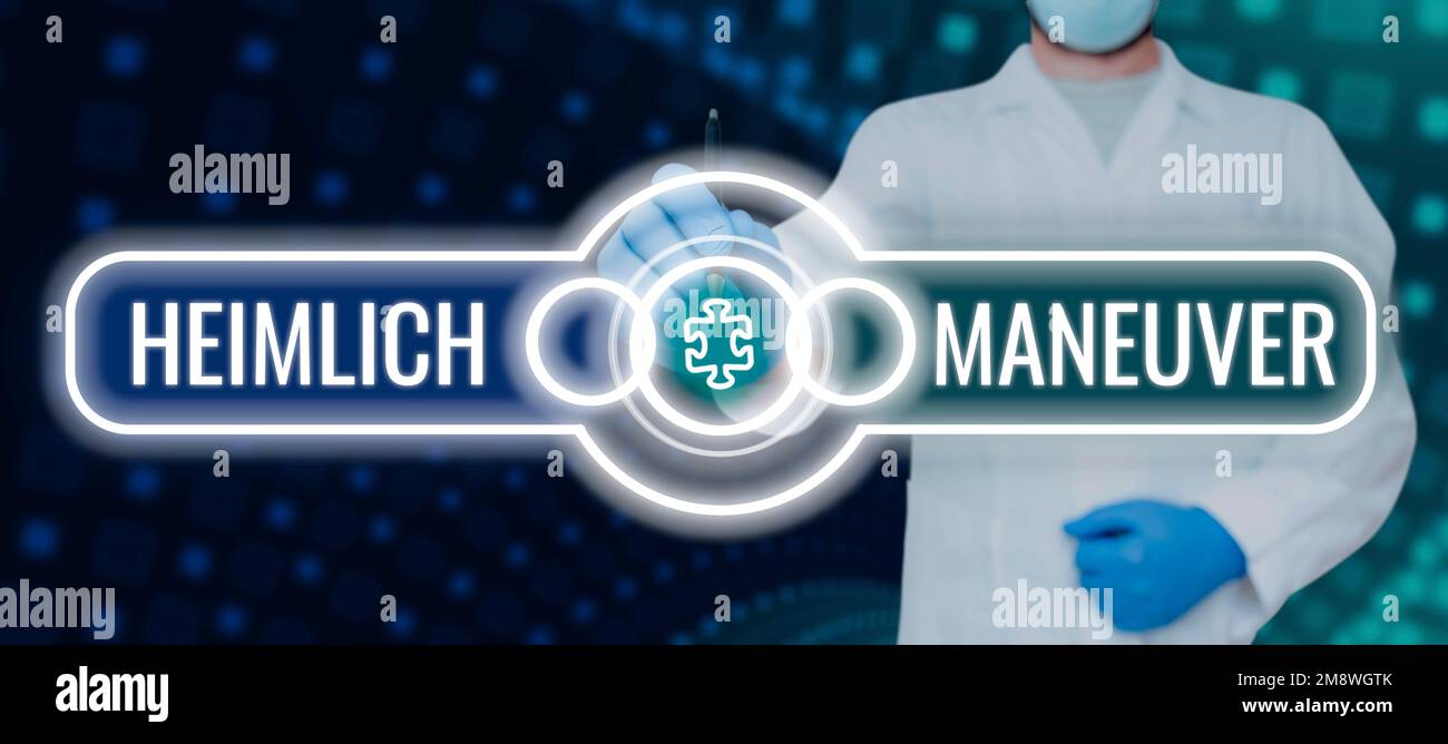 Hand writing sign Heimlich Maneuver. Concept meaning application of ...