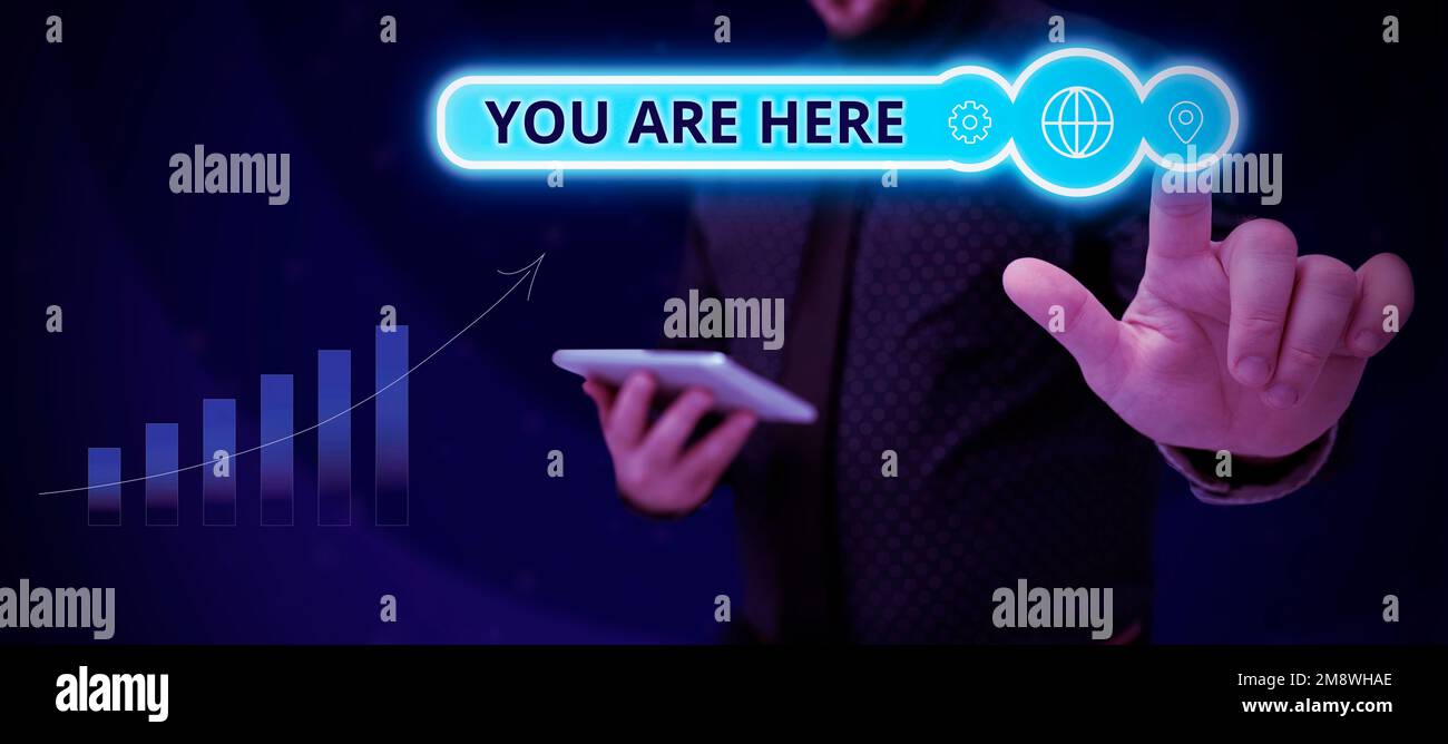 Text sign showing You Are Here. Word for This is your location ...