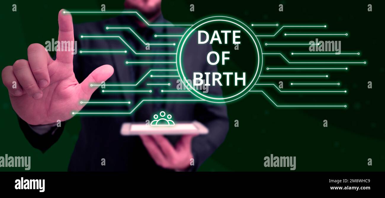 Inspiration showing sign Date Of Birth. Word Written on Day when ...