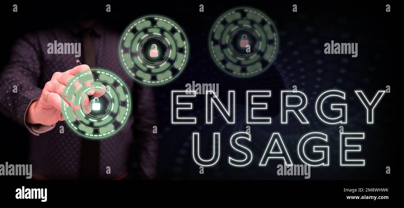 Hand writing sign Energy Usage. Business approach Amount of energy ...
