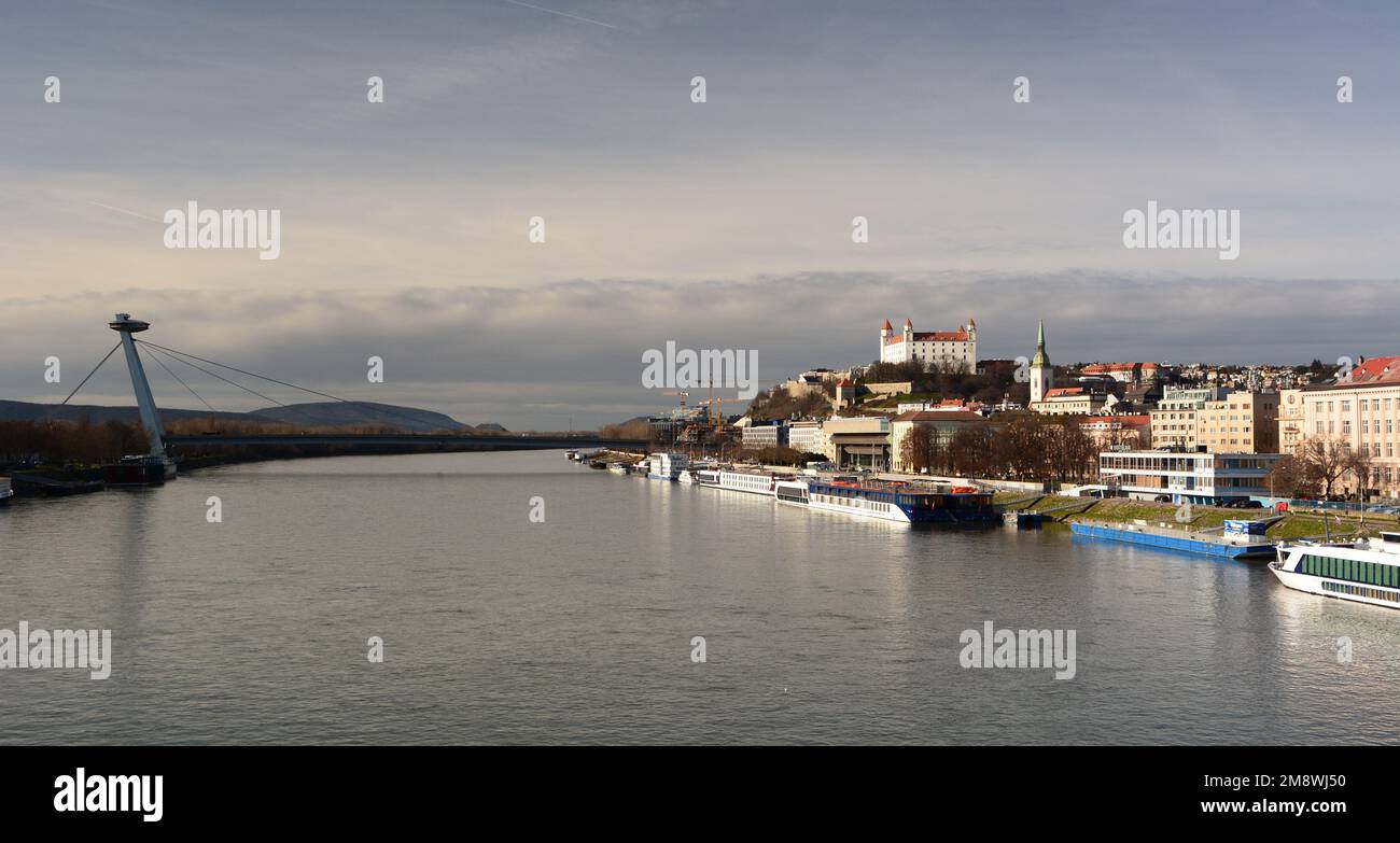 UFO tower, Most SNP and Bratislava castle. Bratislava. Slovakia Stock ...