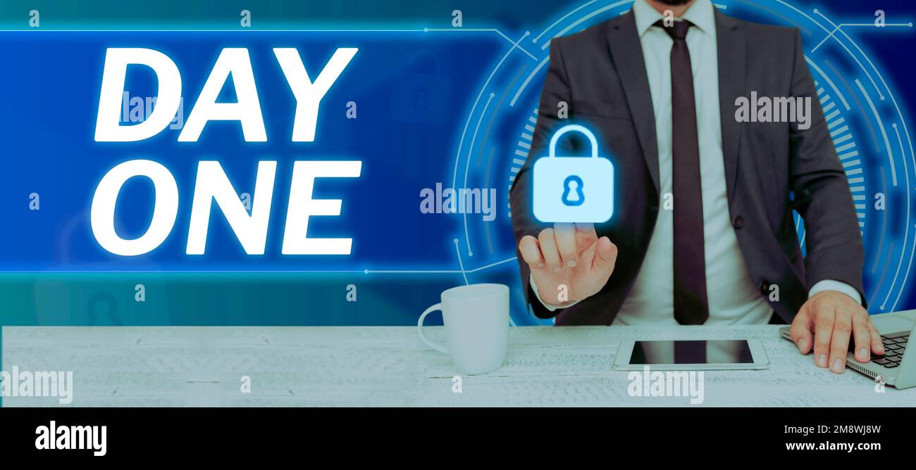 Inspiration showing sign Day One. Concept meaning Start moment First ...