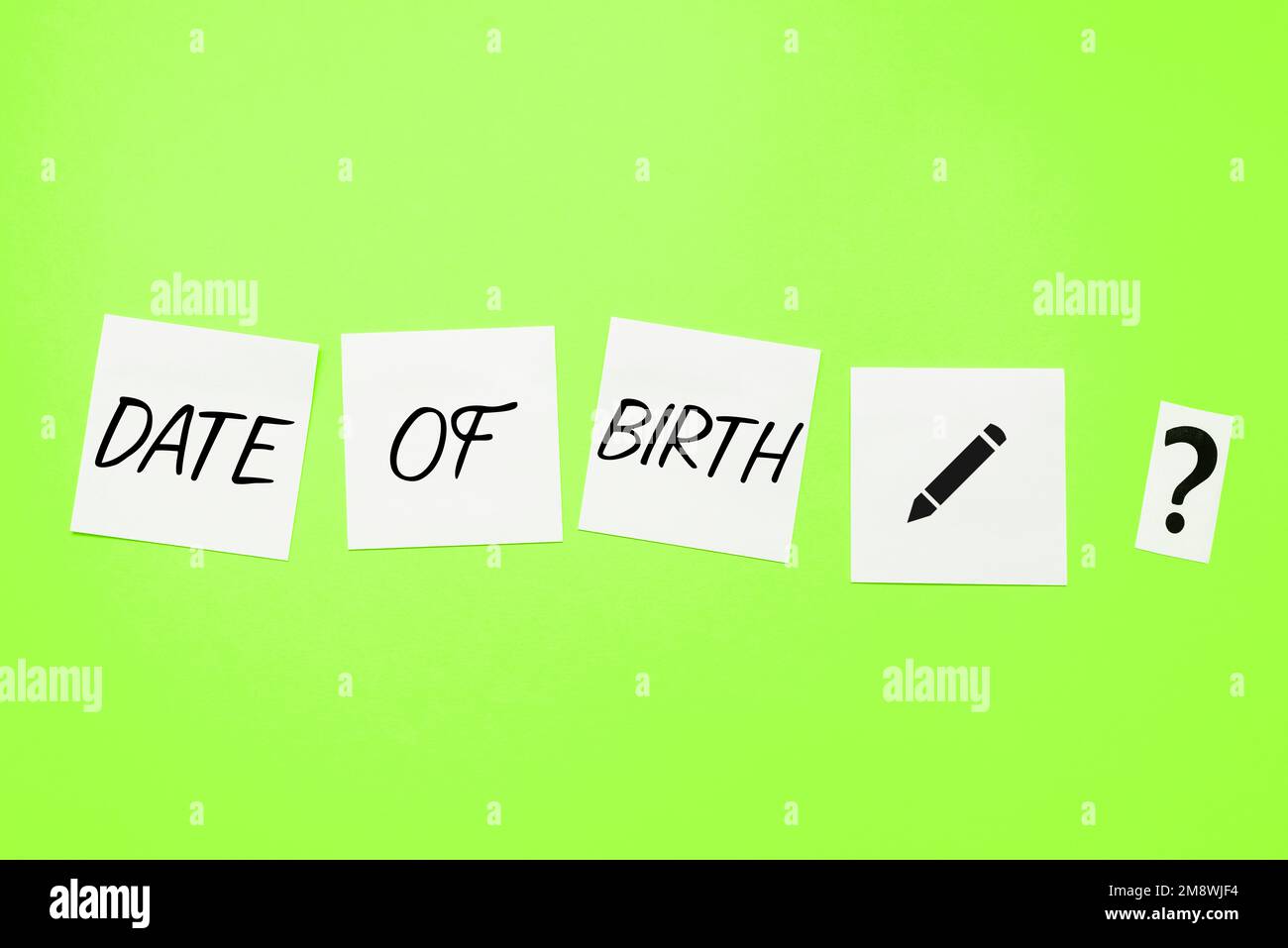 Text caption presenting Date Of Birth. Word for Day when someone is ...