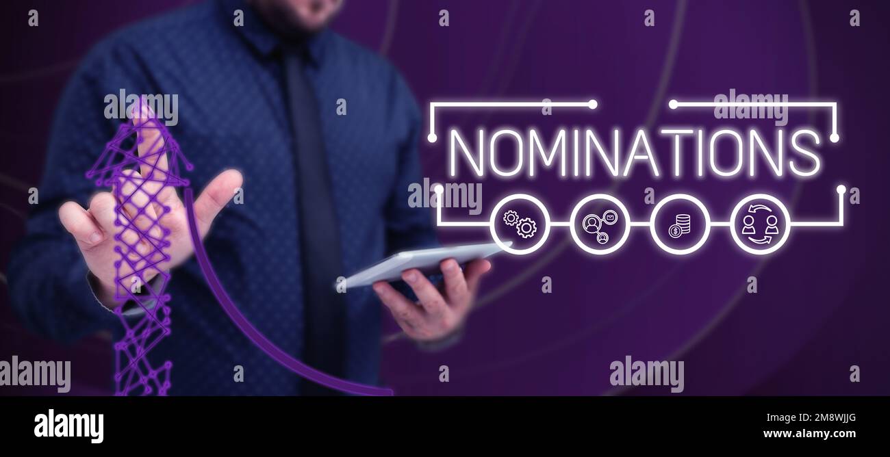 Hand writing sign Nominations. Business showcase the act of officially ...