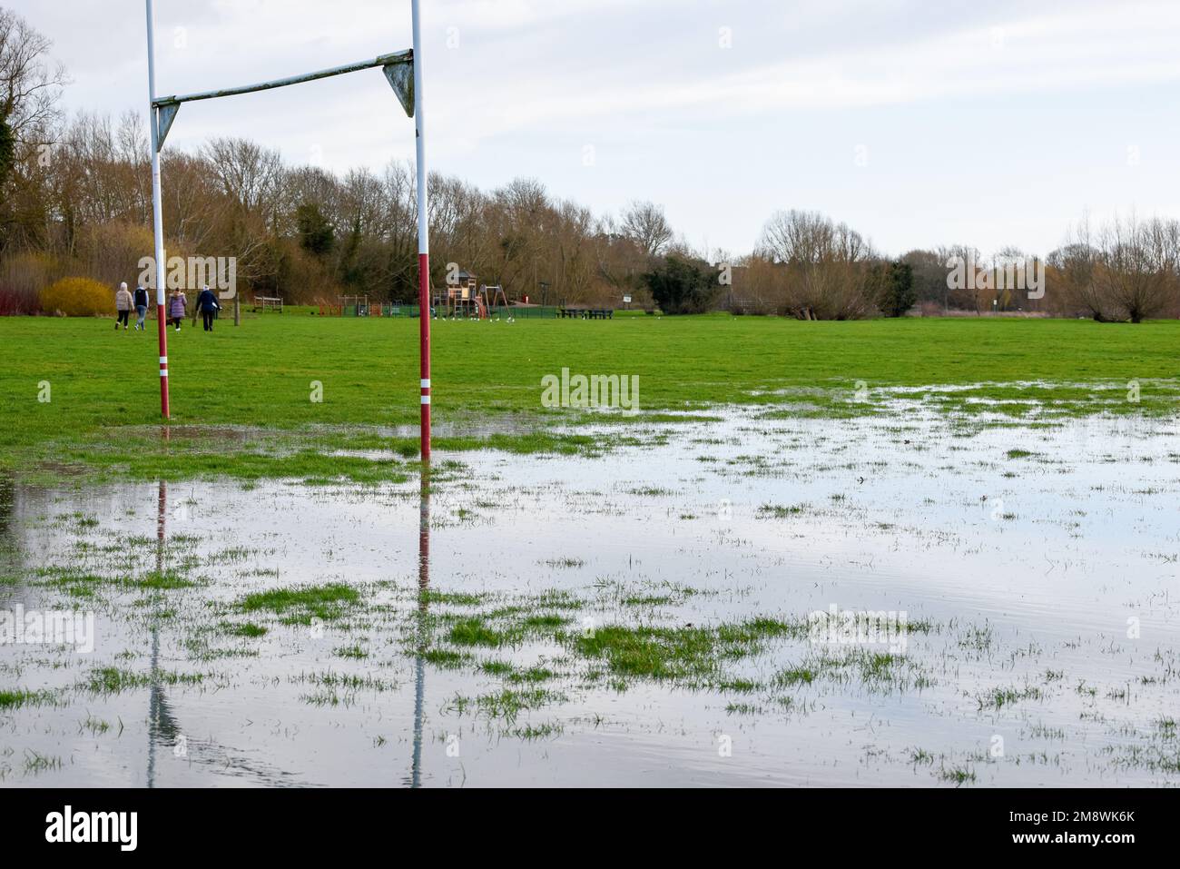 Flooded sports pitch after heavy rain the field is waterlogged Stock ...