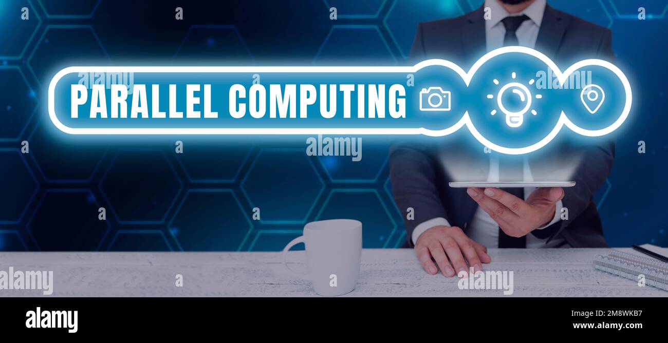 Conceptual caption Parallel Computing. Business showcase simultaneous calculation by means of ...