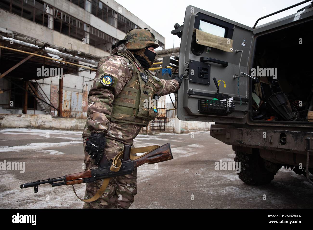 A Ukrainian soldier prepares to go to the front line in the Slovyanks ...