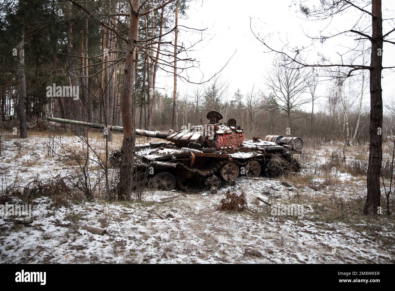 Russian tank destroyed en route to Lyman city.Russian technical ...