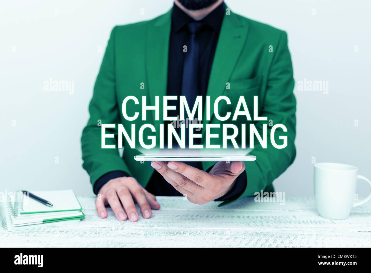 Text caption presenting Chemical Engineering. Business approach ...